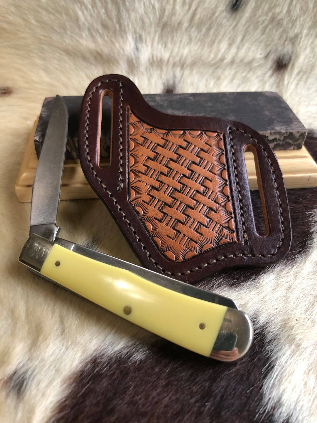 Genuine Leather Sheath for Trapper Style Pocket Knife Handmade - Etsy