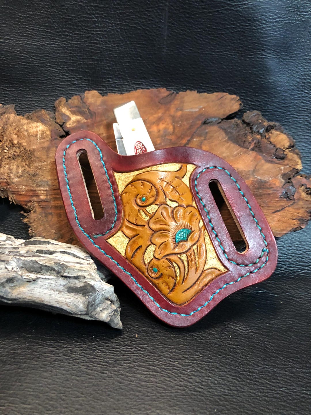 Left Handed Leather Knife Sheath, Handmade Pancake Knife Sheath, Knife ...