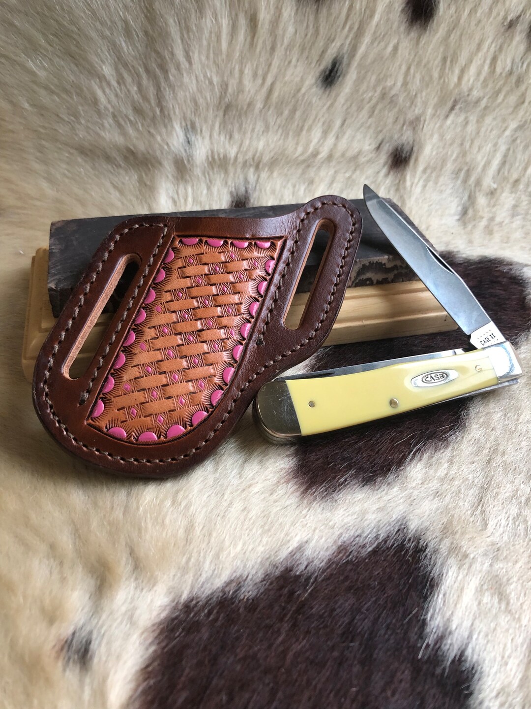 Genuine Leather Sheath for Trapper Style Pocket Knife Handmade Leather ...