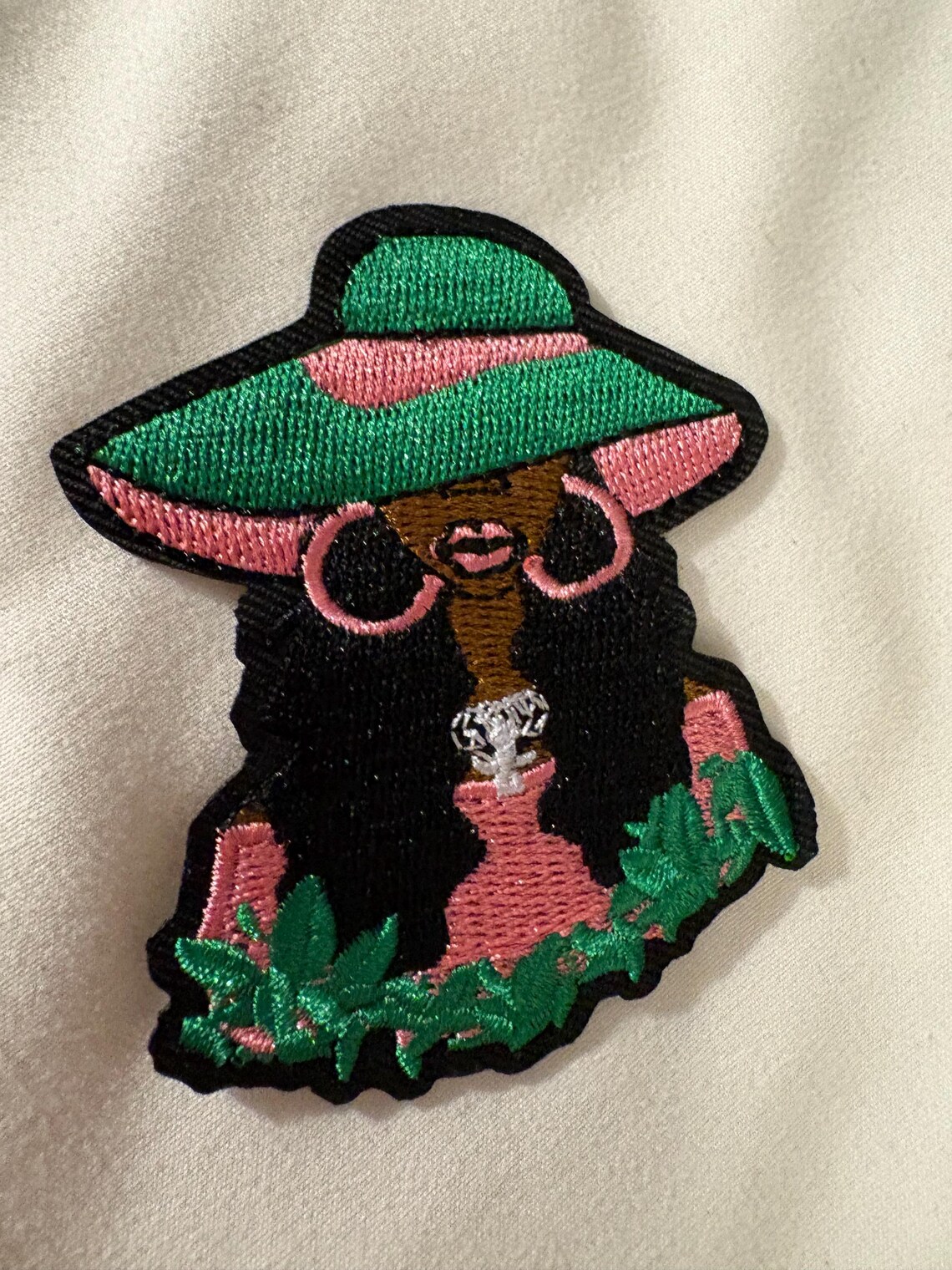Lady in Pink and Green Hat, Aka, Pretty Girl Patch,iron on Patch ...