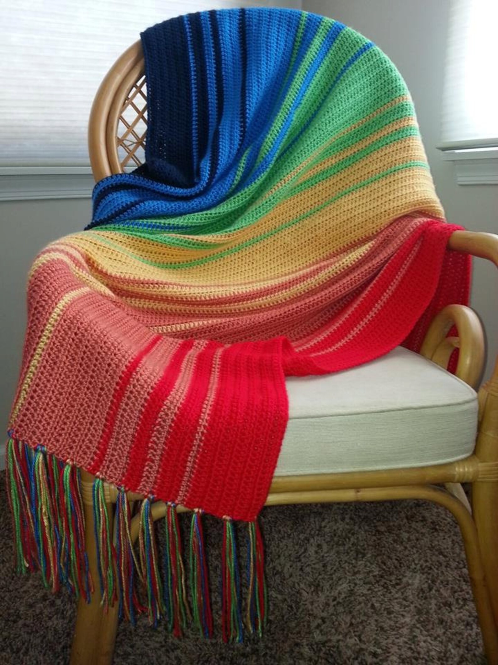 Handmade Crochet Multi-color Spectrum Throw / Afghan / Blanket / Beach ...