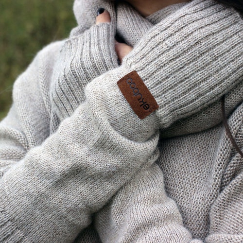 Knitted Long Arm Warmers for Women Alpaca Fingerless Mittens - Etsy