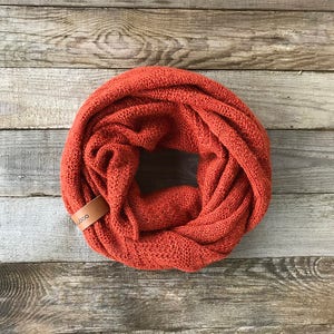 Alpaca Orange Infinity Scarf, Rust Wool Scarf With Leather Bracelet ...