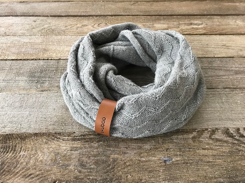 Gray Alpaca Wool Infinity Scarf Knit Textured Snood With | Etsy