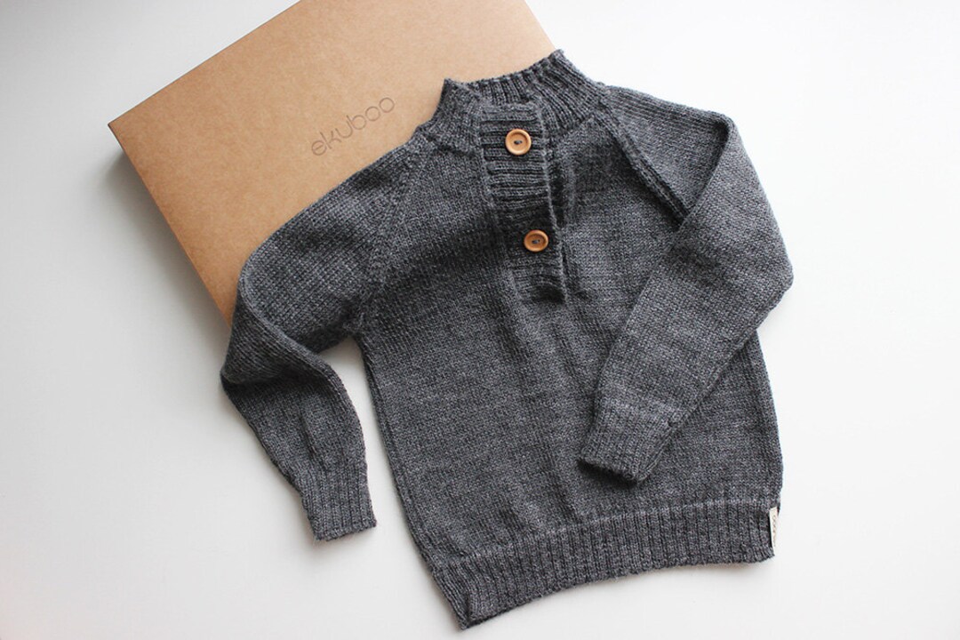 Gray Alpaca Sweater, Knit Sweater With Wooden Buttons, Light Beige Boy ...