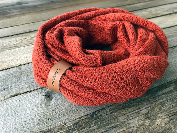 Alpaca Orange Infinity Scarf Rust Wool Scarf With Leather | Etsy