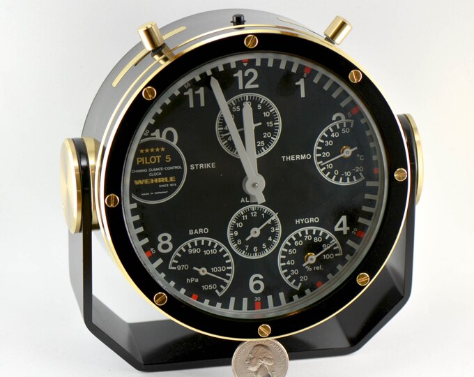 Wehrle Commodore Tide Desk Alarm Clock - Collectable - Vintage - Black ...