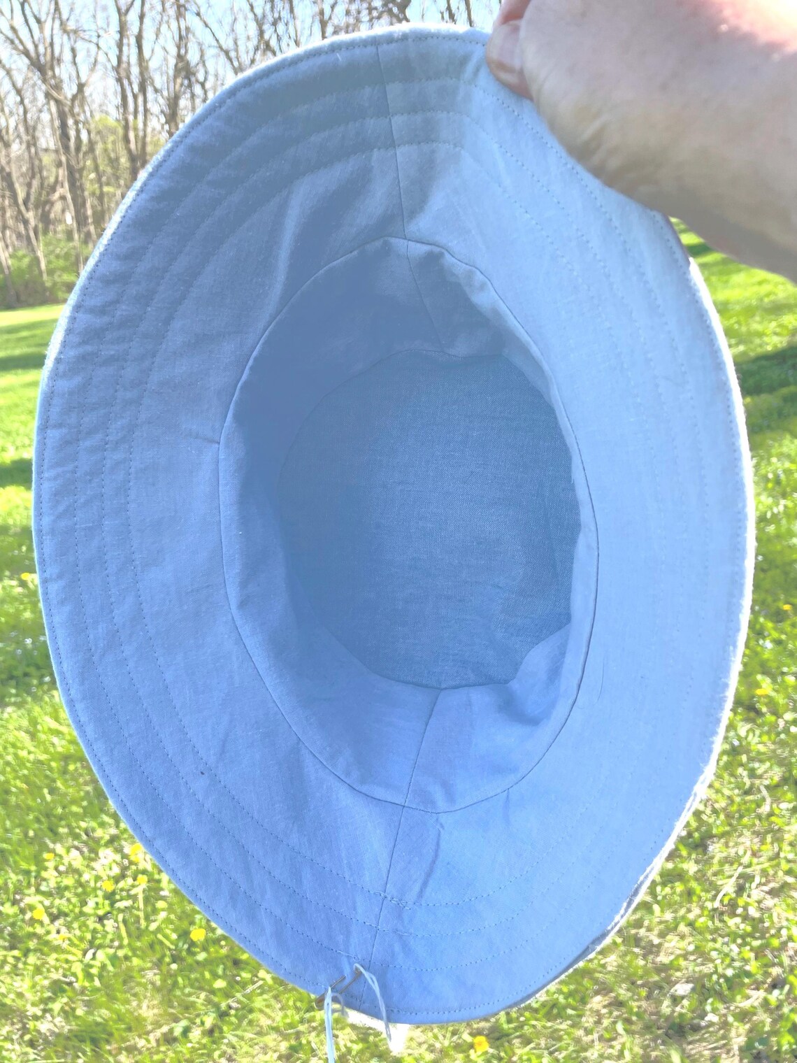 Upcycled Chambray Bucket Hat With Posy Doily Topper - 21” Circumference; 2 3/4” Brim - Etsy