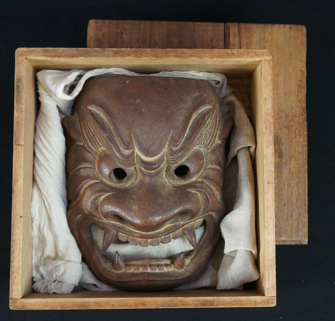 Antique Mask Japan Buddhisttempleoni Demon Wood Sculpturekiboricarving ...