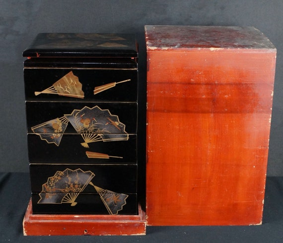 Japan lacquered wood box Obento 1950s Japan food art … - Gem