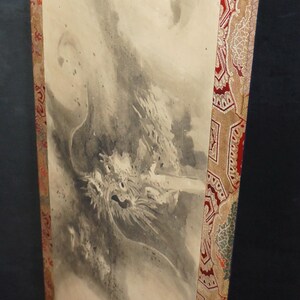 Antique Japan buddhist Temple Dragon Ryu Painting 1700 Sumi-e Ink Art ...