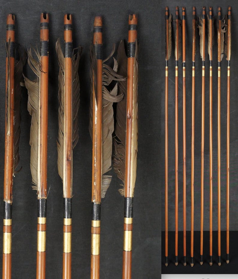 Japanese Antique Ya Arrow Kyudo Archery Art 1900 hand Craft Total of 8 ...