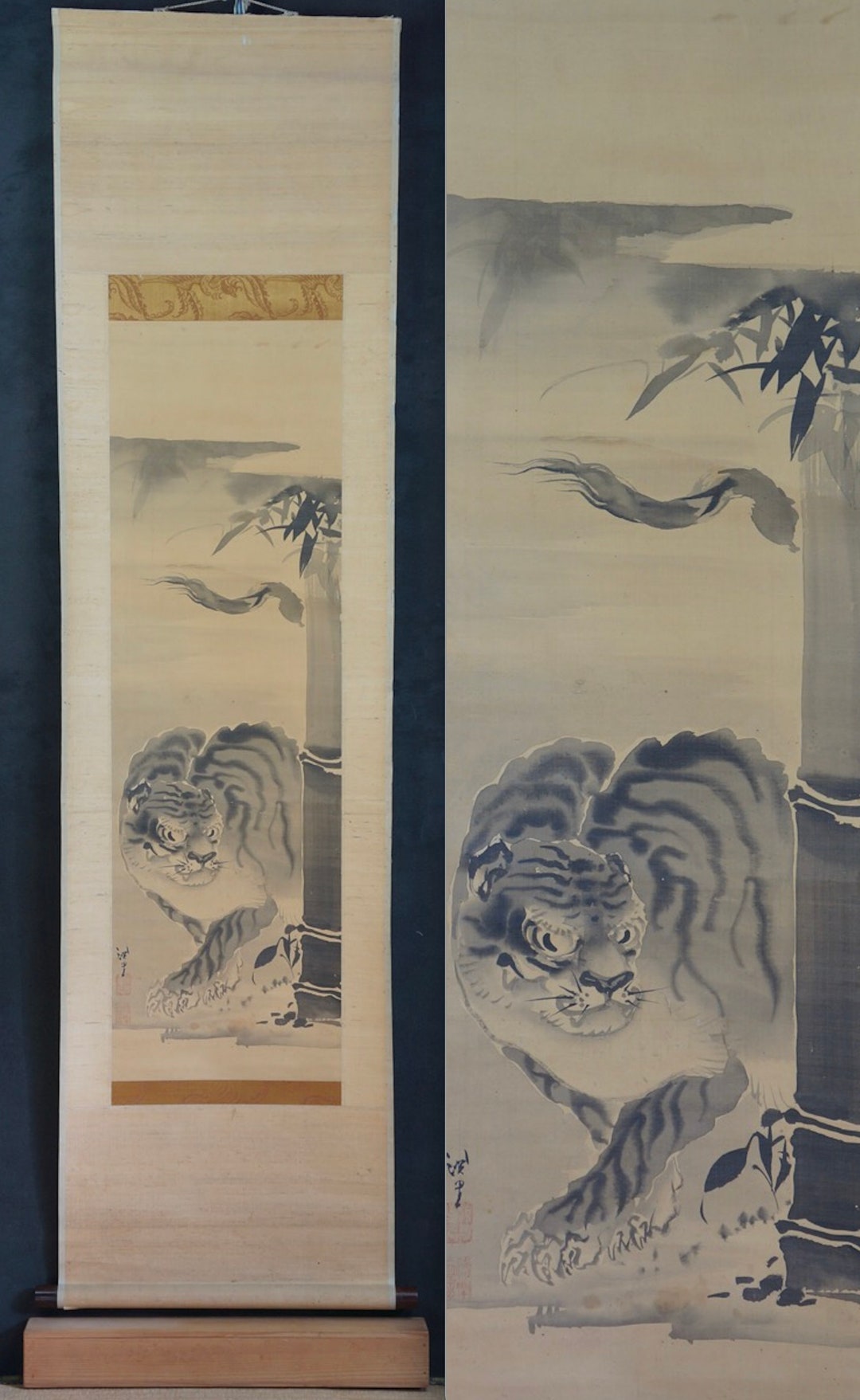 Japan Zen Painting Neko -tora Tiger Cat Art 1800s Painted on Silk - Etsy