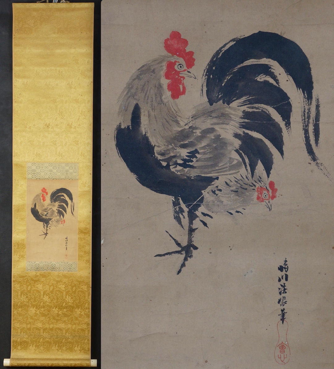 Antique Rooster Japan Zen Ink Scroll 1800 Harukawa Master - Etsy