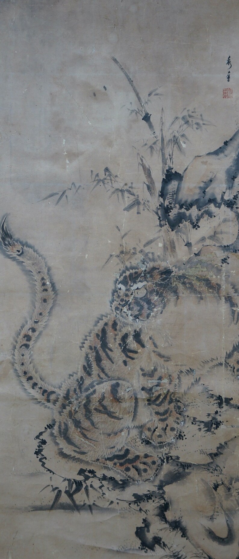 Antique Japan Tora Painting on Paper Scroll 1700 Sumi-e Zen - Etsy