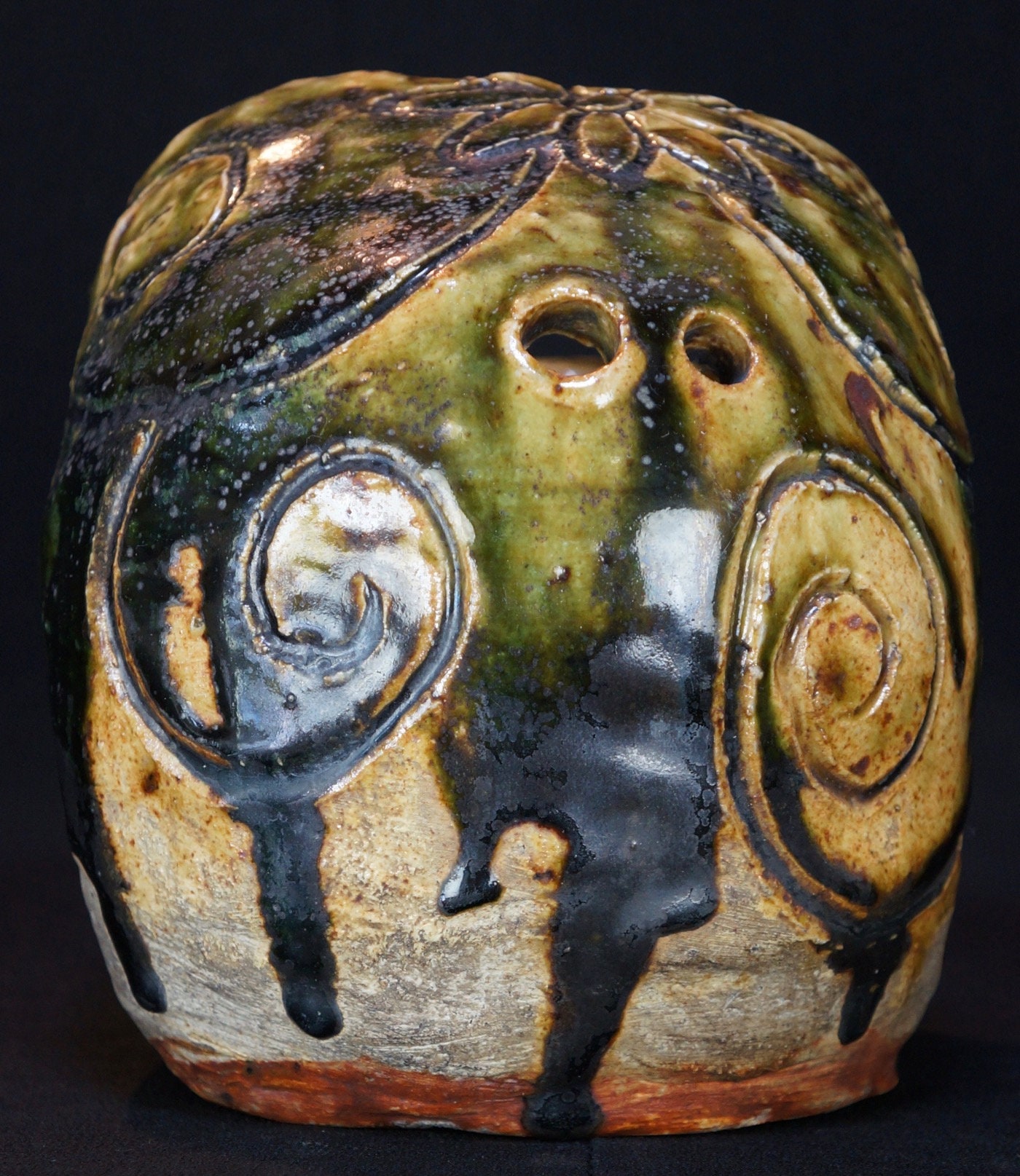 Japan Oribe Vase 1900s Teaburi Jar Japanese Abstract Frog Like | Etsy