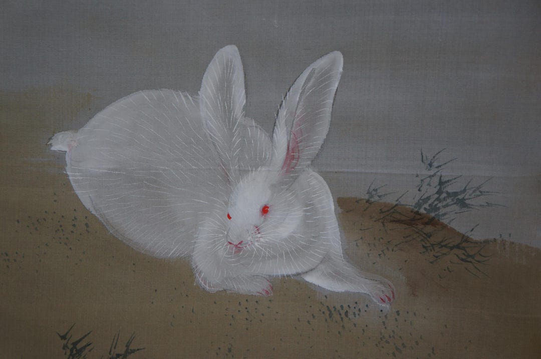 Japanese Rabbit Usagi and Tiger Tora Painting on Silk 1970 - Etsy