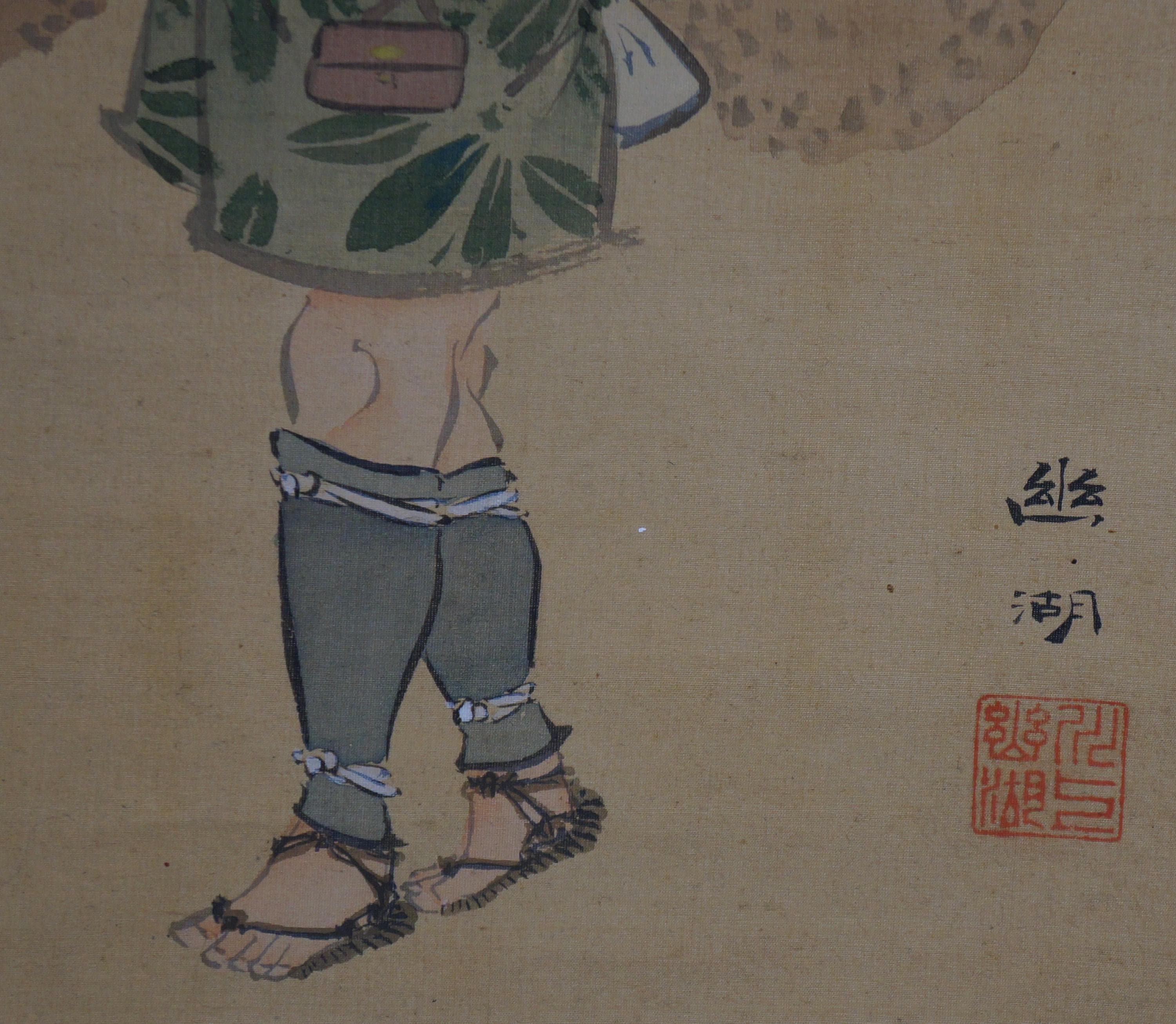 Japanese Tanuki and Usagi Rabbit Scroll Painting Watercolor Kakejiku ...