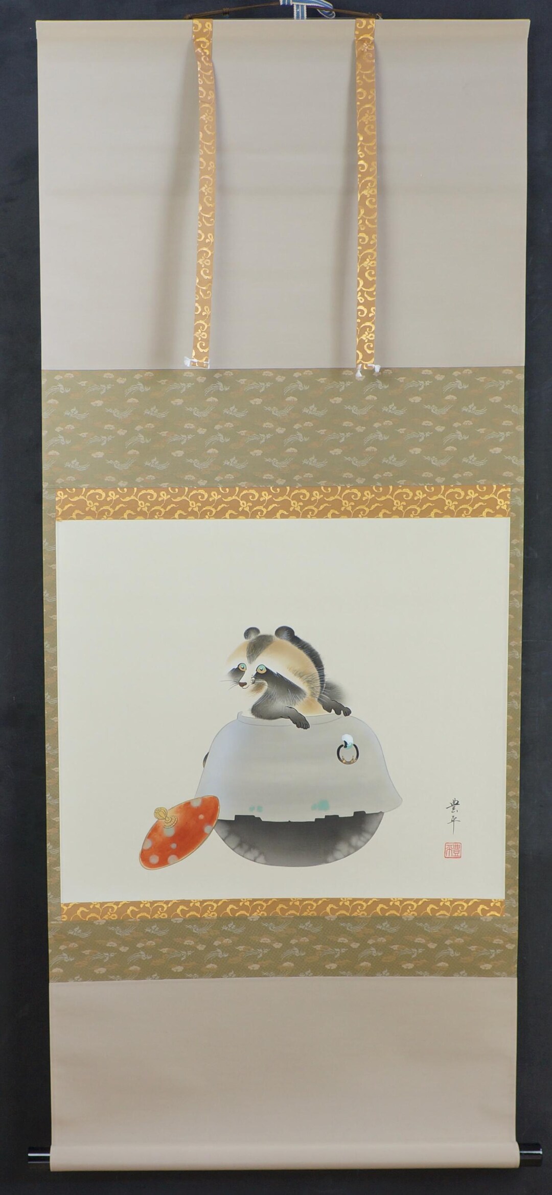 Japan Scroll Playful Tanuki Sumi-e Ink Watercolor Art 1980 - Etsy