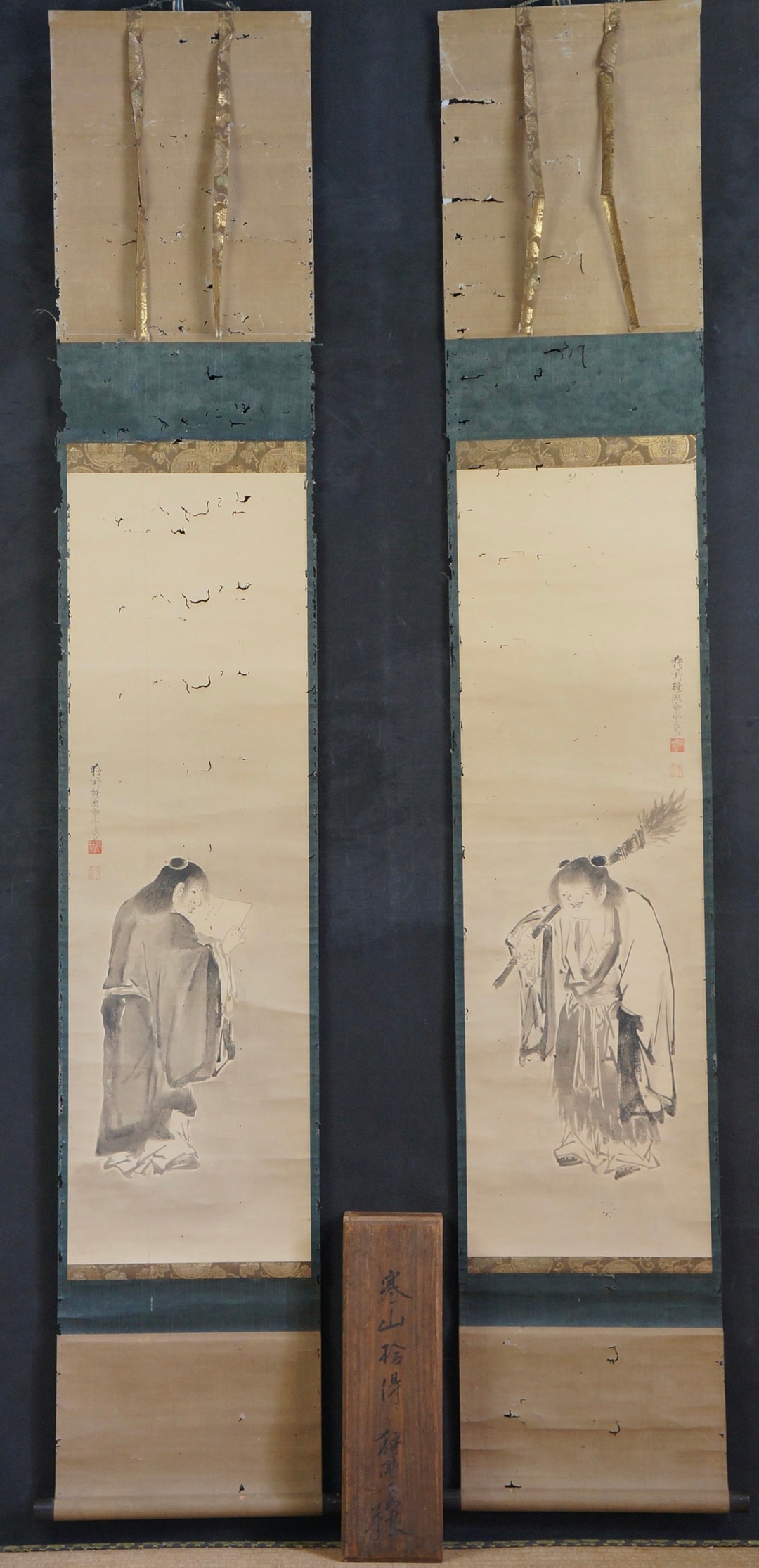 Antique Japanese Scroll Zen Art by Kanou-eiryo Sumi-e Kinzen 1764 Ink ...