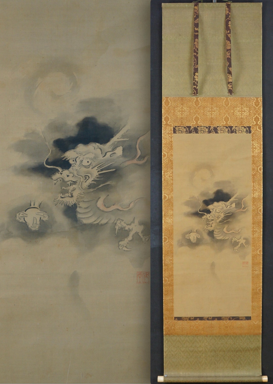 Antique Japan tatsu Dragon Paper Scroll Zen Master Painting 1832 - Etsy