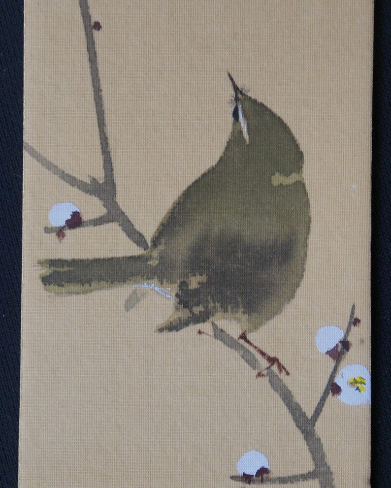 Japan Watercolor Uguisu Bird on Ume Blossom 1950 Hand Craft Tanzaku - Etsy