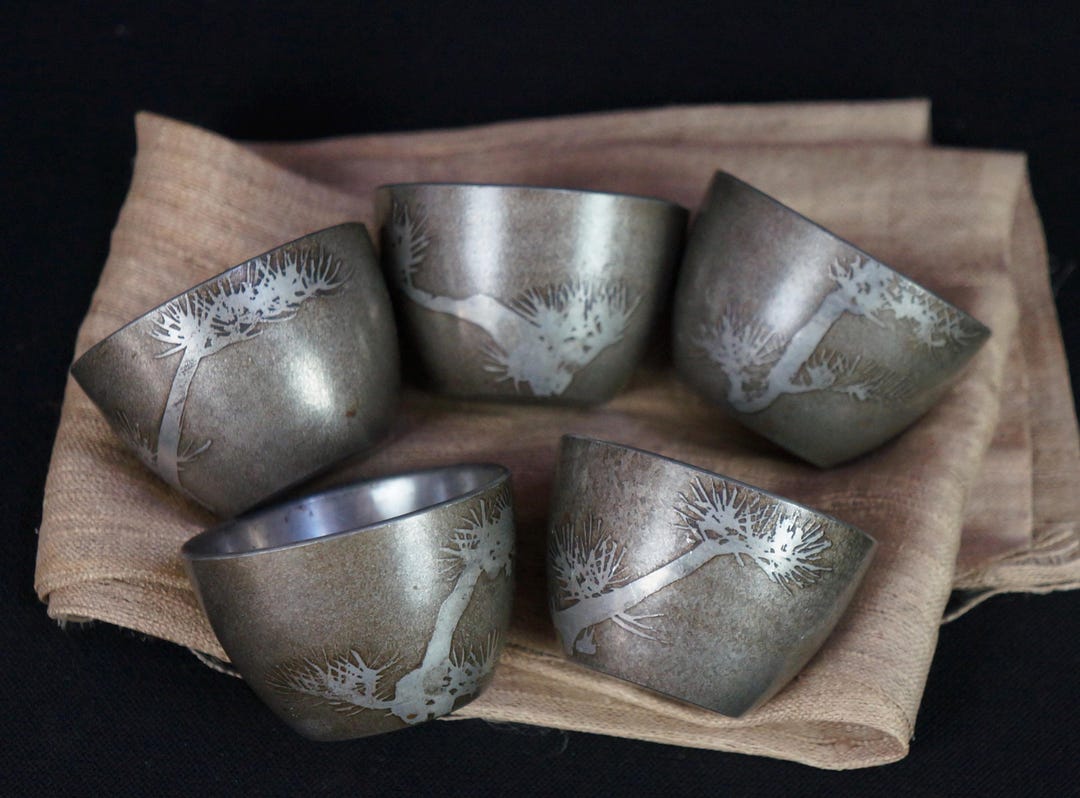 Japanese Pewter Sakazuki Sake Drinking Cup Set 1900sake Japan Craft - Etsy