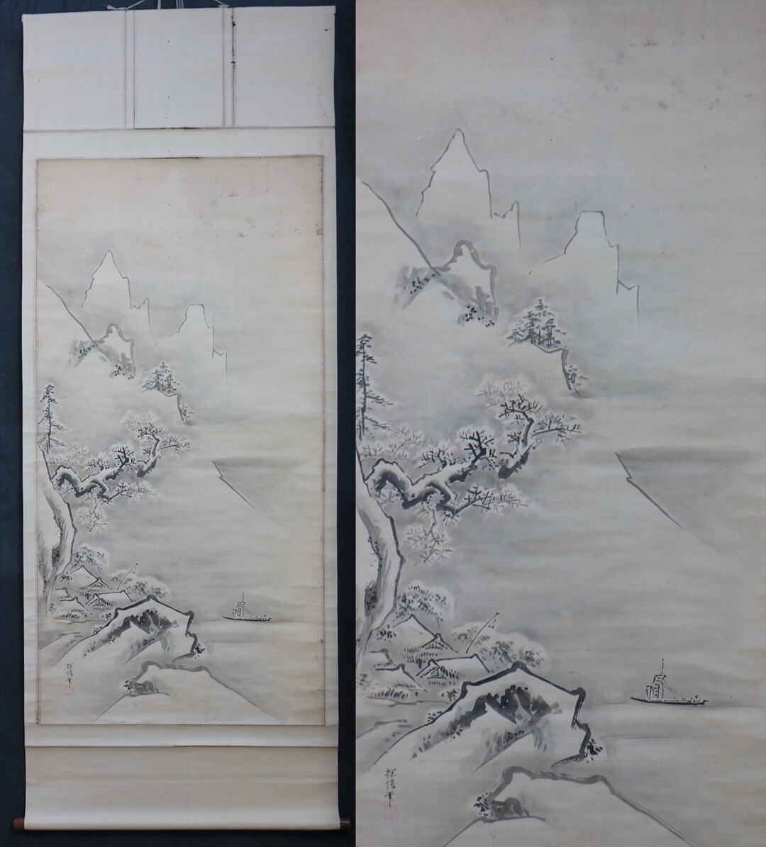 Antique Japan Ink Panting Scroll 1680sansuisumi-e Kakejiku Tanshin - Etsy