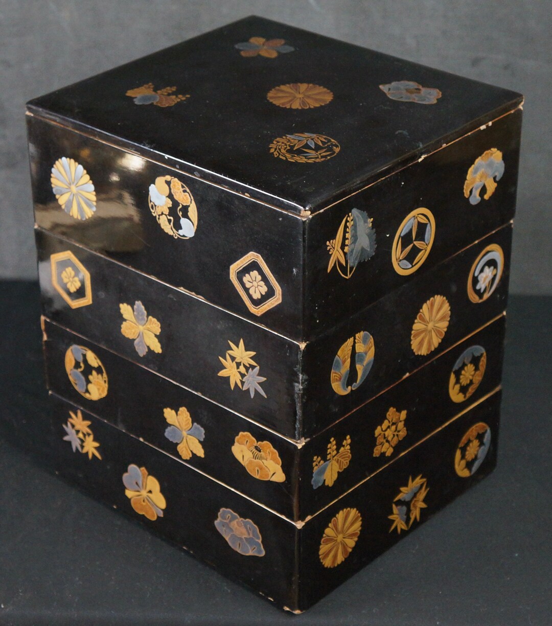 Antique Samurai Mon Bento Jyubako Japan Lacquer Food Box 1890's Hand ...