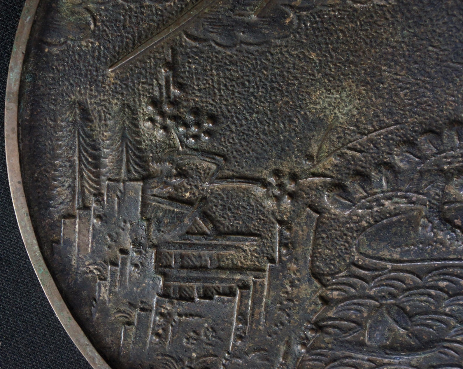 Antique Japan bronze Mirror Kagami Fuji-san and Floating Garden 1800 ...