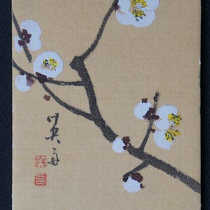 Japan Watercolor Uguisu Bird on Ume Blossom 1950 Hand Craft Tanzaku - Etsy