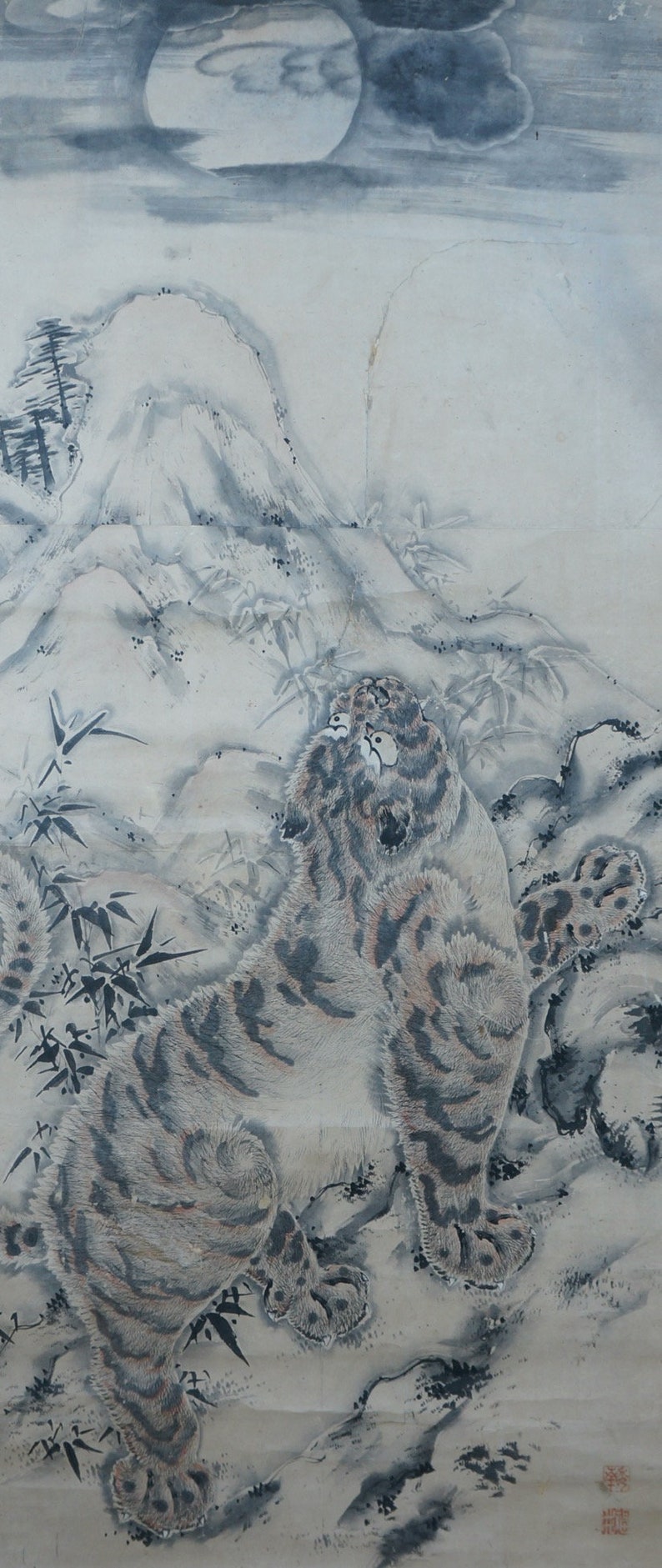 Antique Japan Tora Painting on Paper Scroll 1700 Sumi-e Zen - Etsy