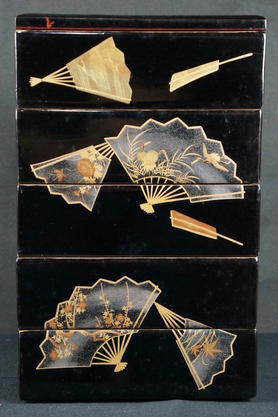 Japan lacquered wood box Obento 1950s Japan food art … - Gem