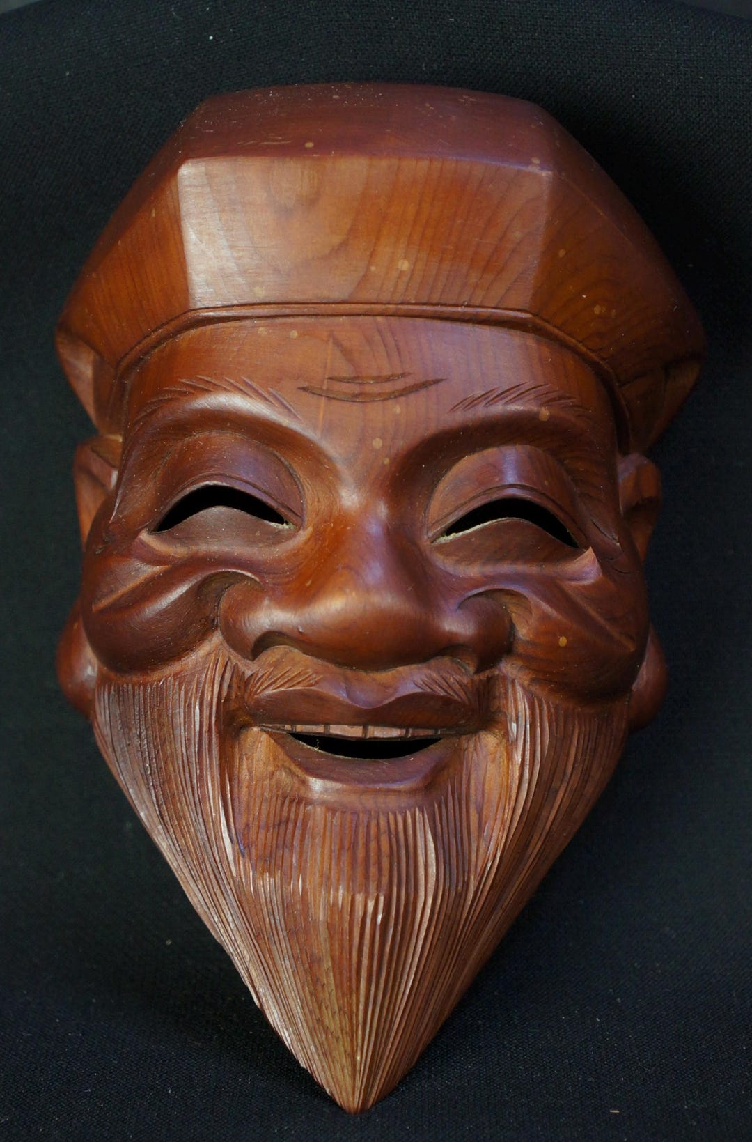 Japanese Fortune God Mask Takayama Wood carving 1970 Shichifikujin Hand ...