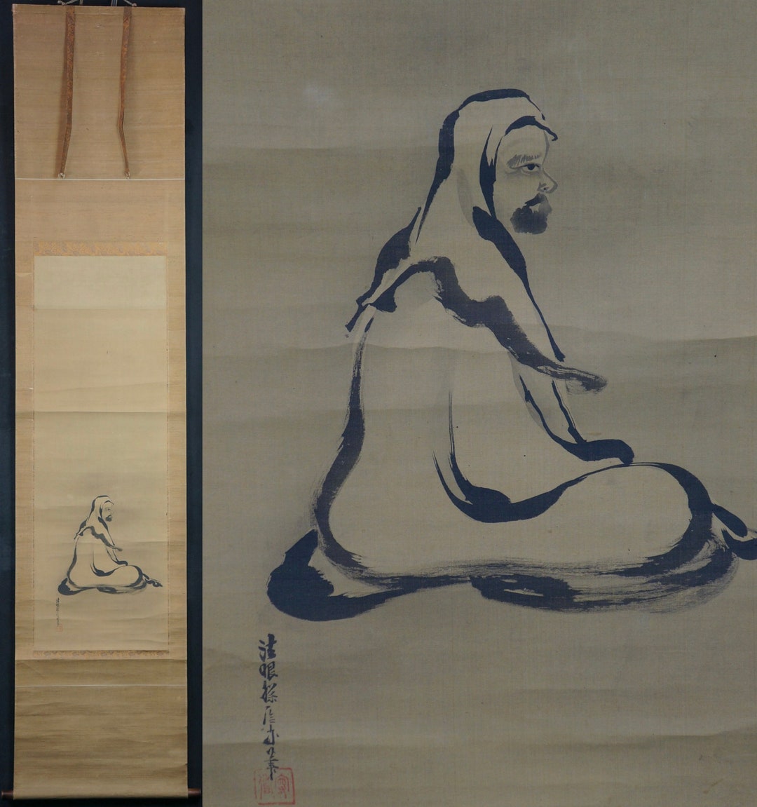 Antique Daruma Zen Sumi-e Ink Art Japan Scroll 1880 Meiji - Etsy