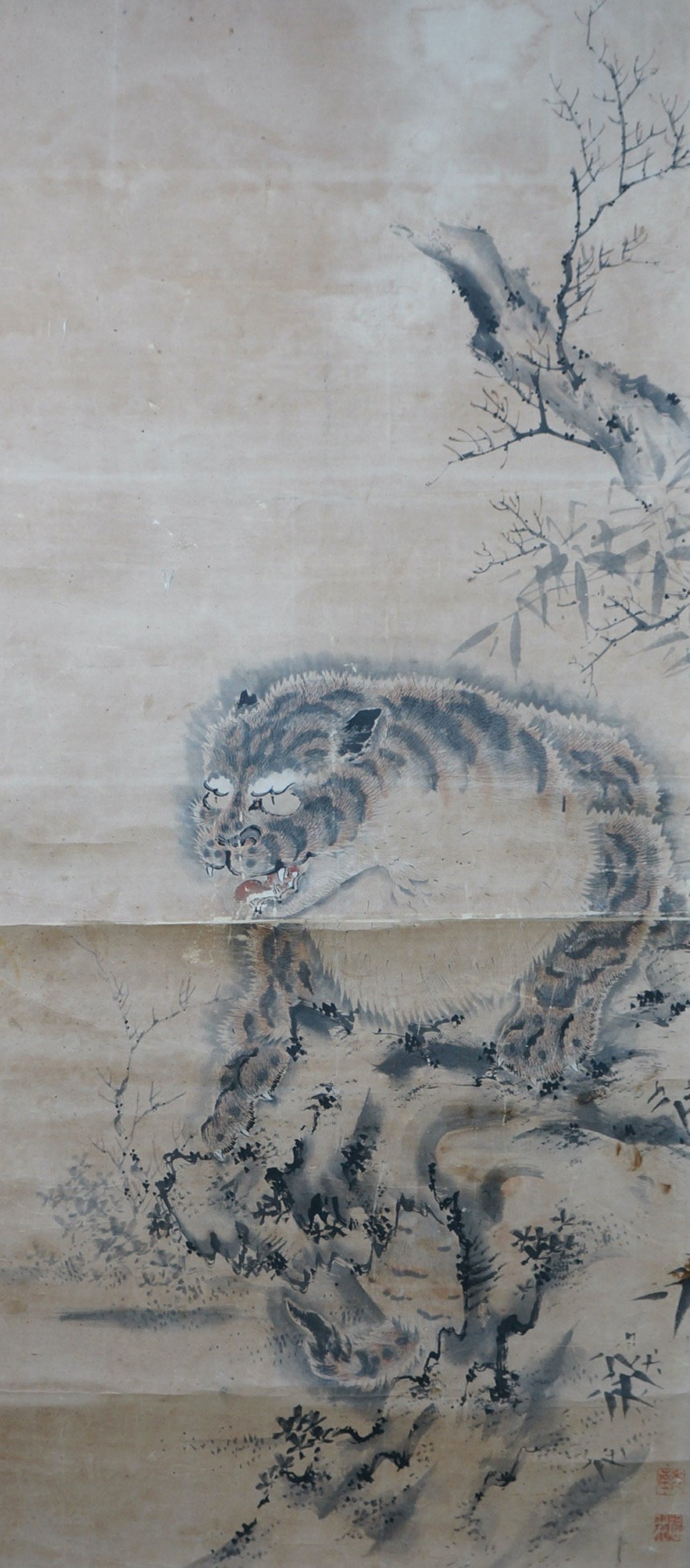 Antique Japan Tora Painting on Paper Scroll 1700 Sumi-e Zen - Etsy