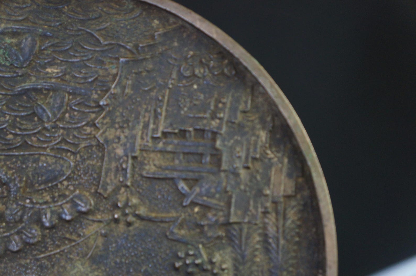Antique Japan bronze Mirror Kagami Fuji-san and Floating Garden 1800 ...