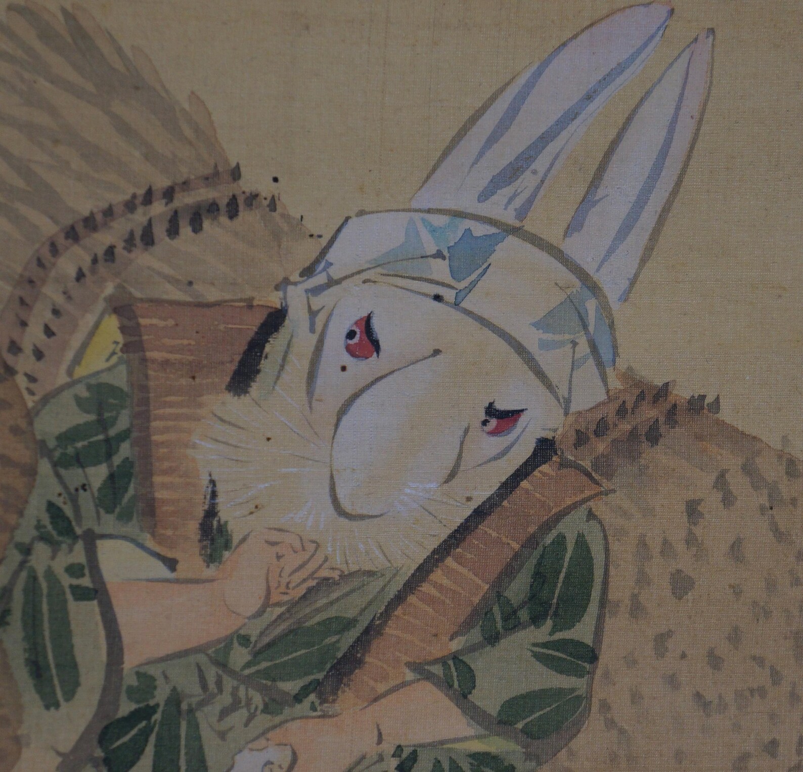 Japanese Tanuki and Usagi Rabbit Scroll Painting Watercolor Kakejiku ...