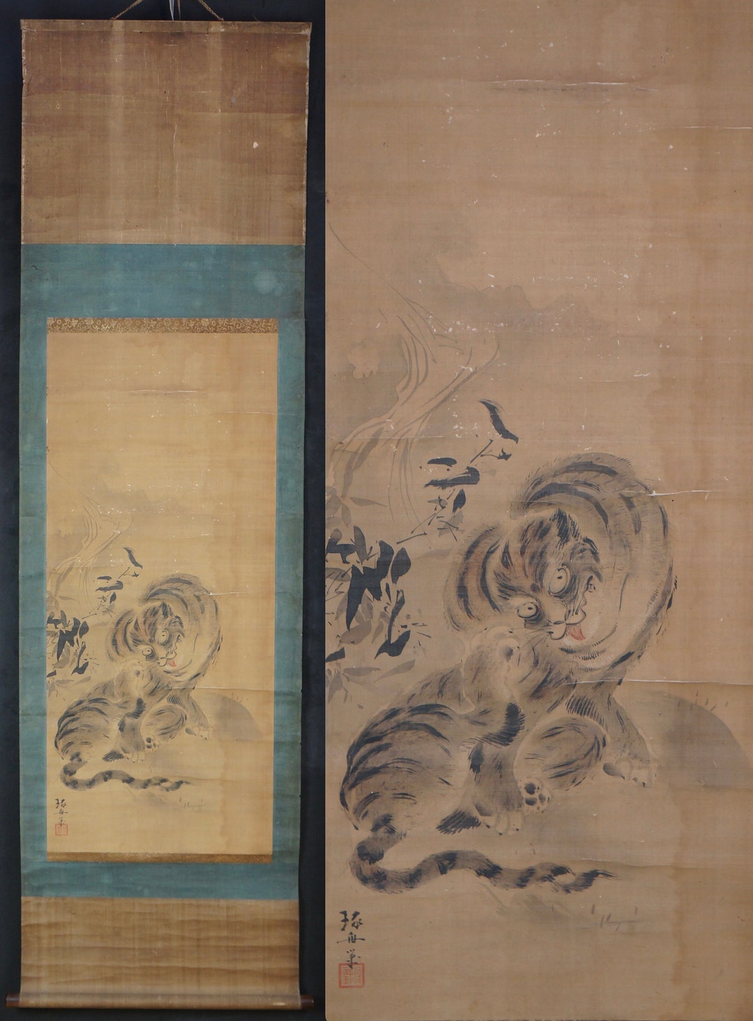 Japan Zen Painting Neko -tora Tiger Cat Art 1850s Painted on Silk - Etsy