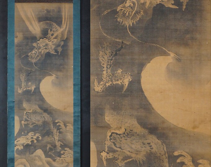 Antique Japan tatsu Dragon Paper Scroll Zen Master Painting 1832 - Etsy