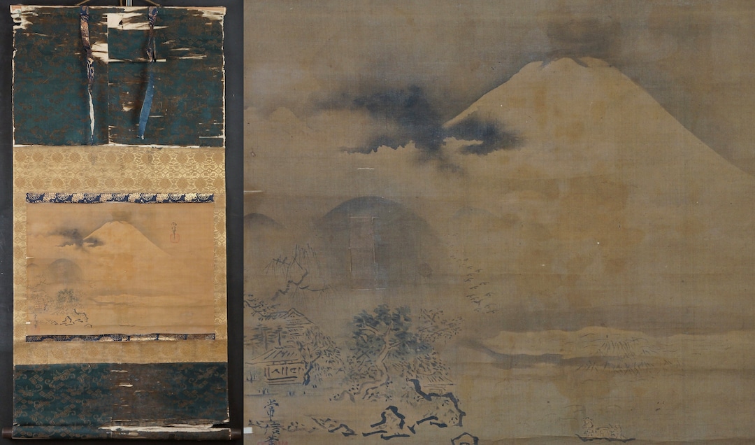Antique Japan Fuji Yama sumi-e Ink Painting 1650 Kano Naonobu Zen ...