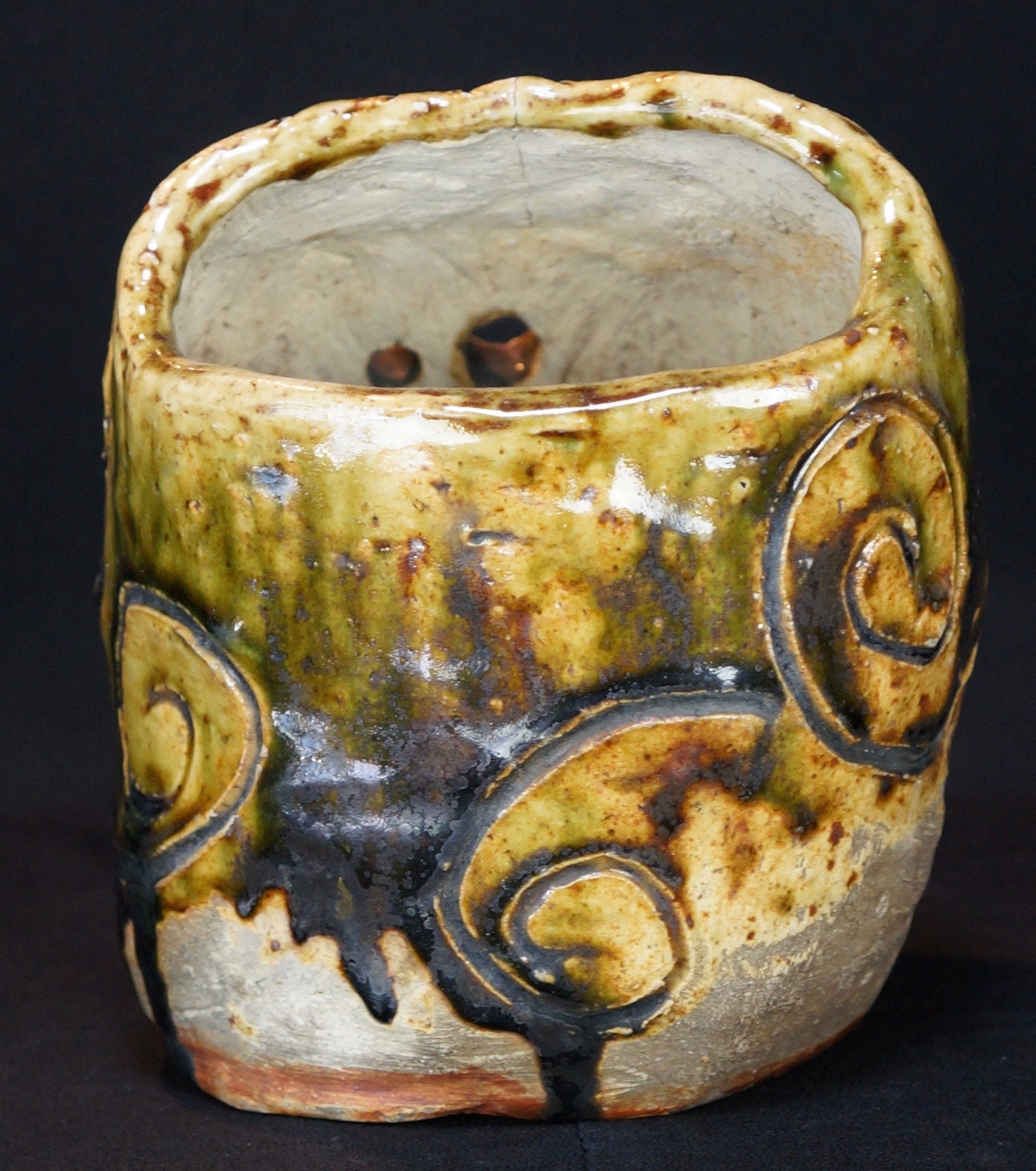 Japan Oribe Vase 1900s Teaburi Jar Japanese Abstract Frog Like | Etsy