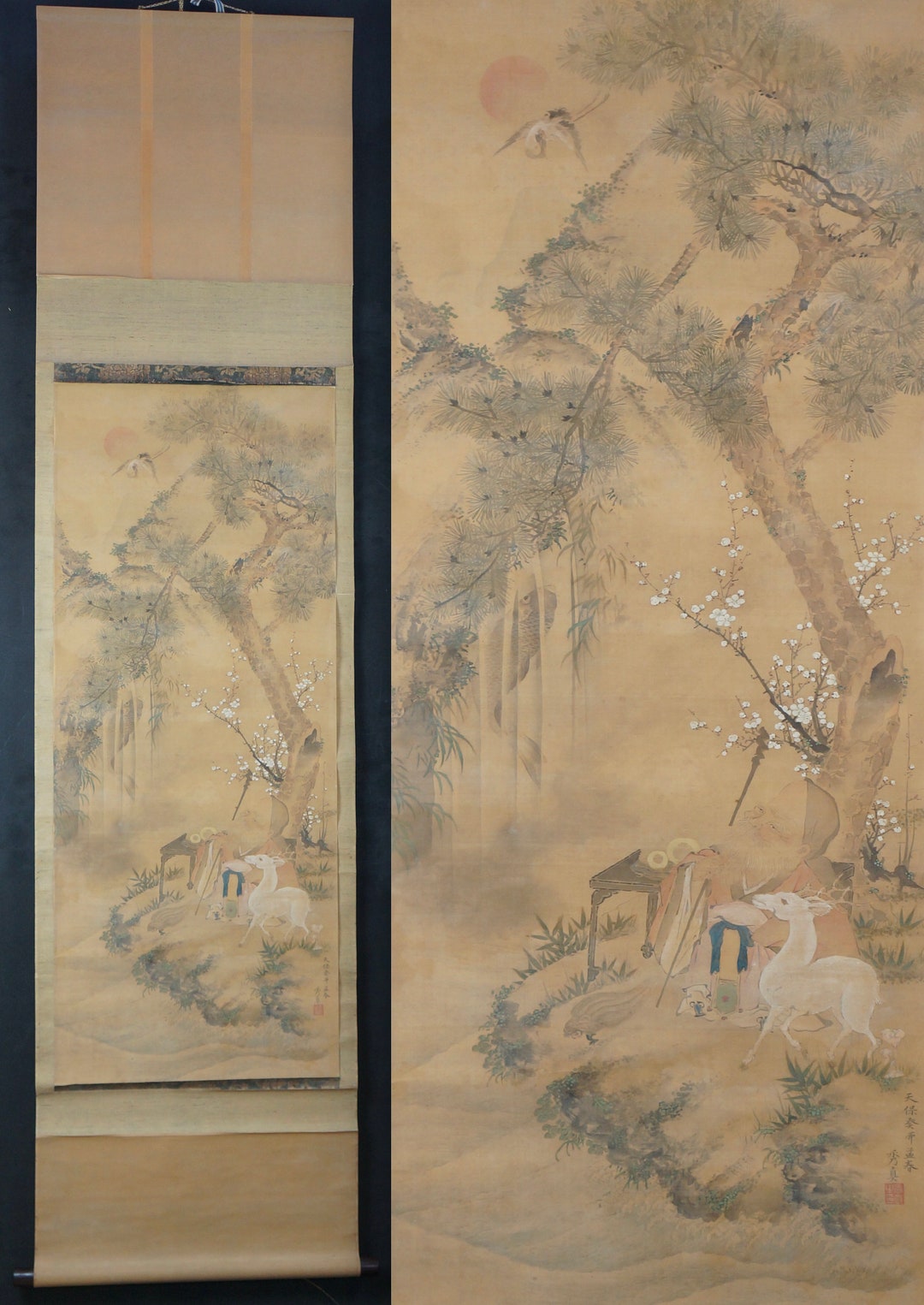Japan Prosperity Data Jyurojin Scroll Silk Wall Painting 1836 Zen Art ...