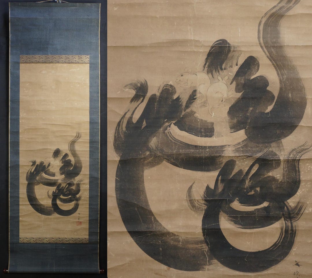 Antique Japanese Buddhist Temple Scroll 1800 Edo Sumi-e Ink Kakejiku - Etsy