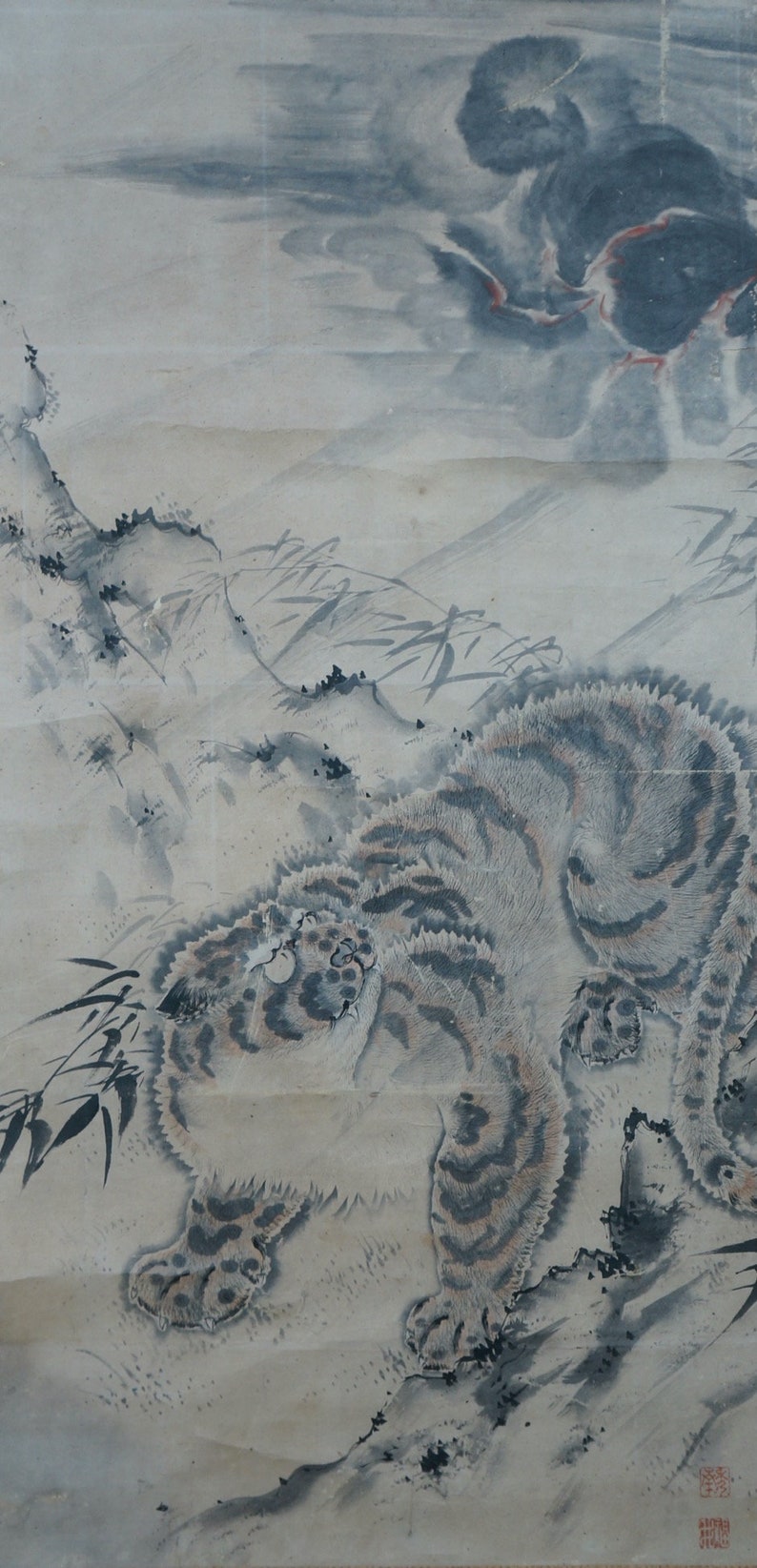 Antique Japan Tora Painting on Paper Scroll 1700 Sumi-e Zen - Etsy