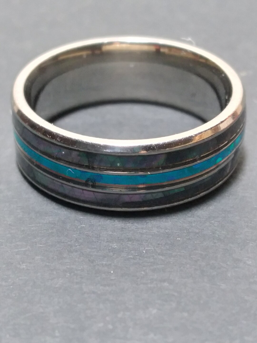 MDR3 Blue Crystaline Matrix & Shell Inlay Ring Modernist Design Ring ...