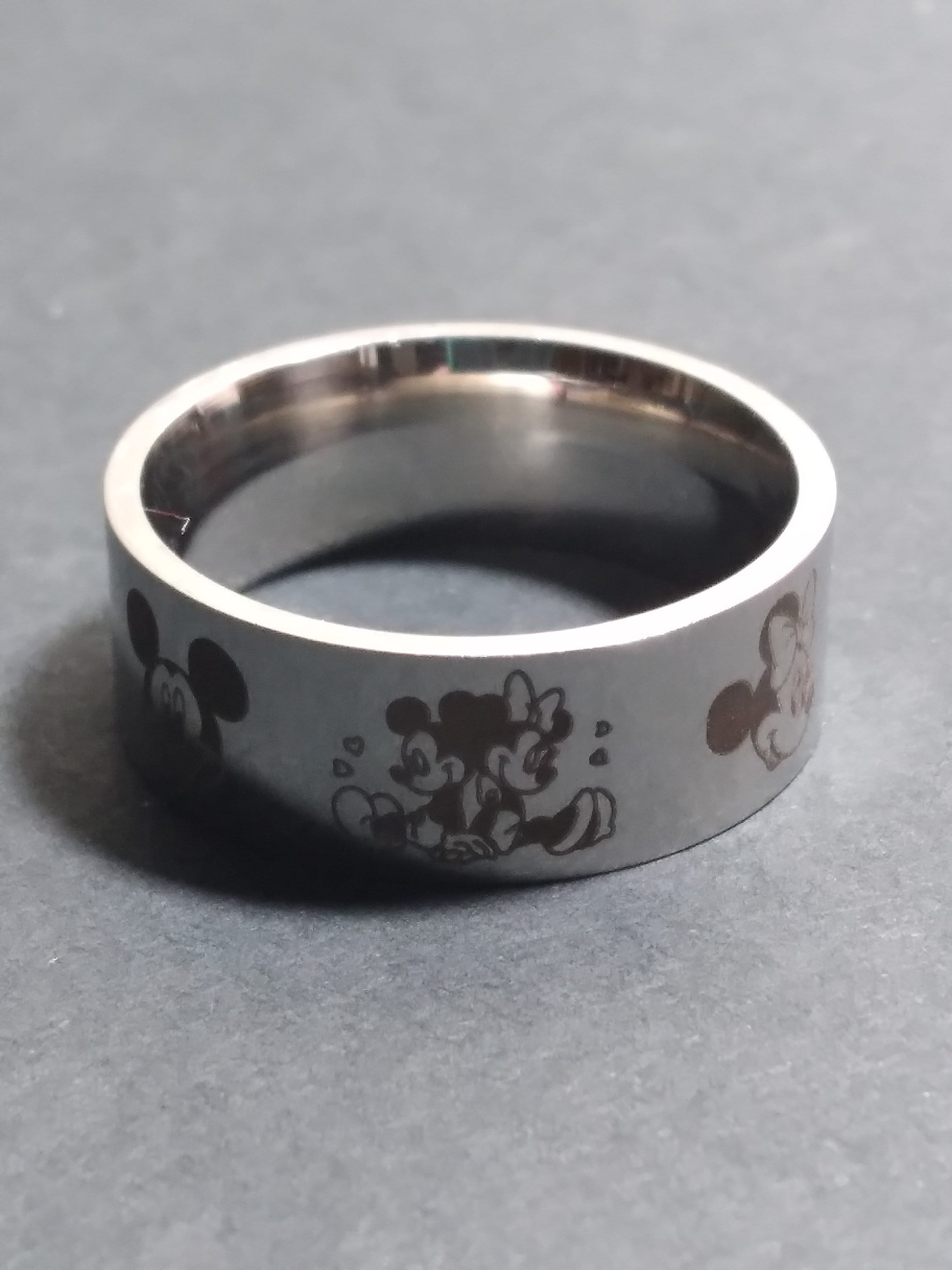 DR5 Mickey & Minnie Mouse Disney Ring Etched Titanium Steel Silver - Etsy