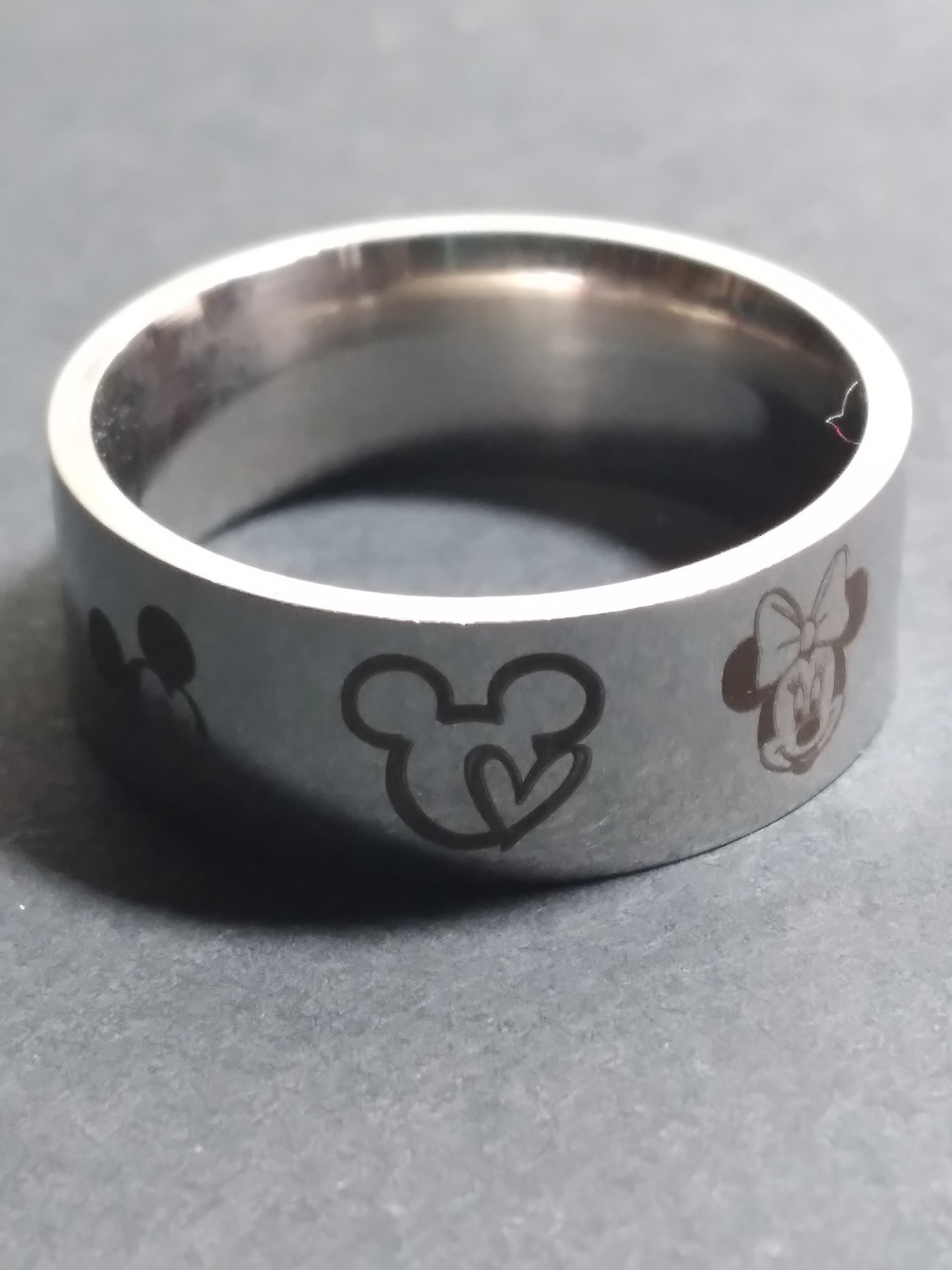 DR5 Mickey & Minnie Mouse Disney Ring Etched Titanium Steel Silver - Etsy