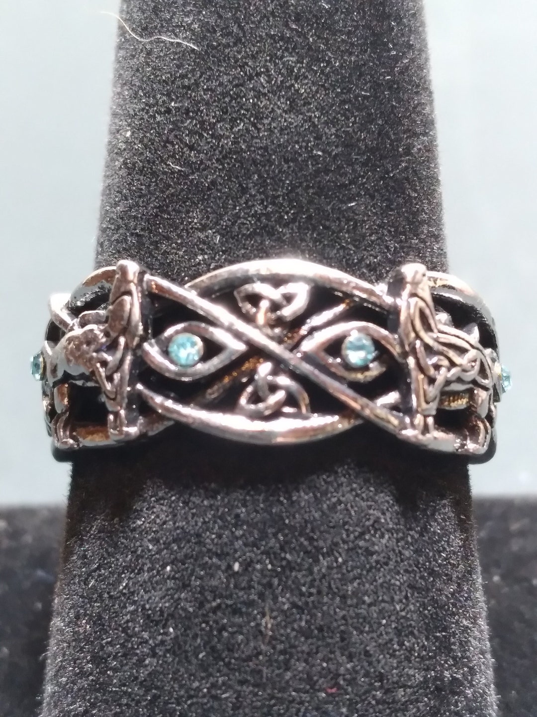 CR2 Celtic Knot Blue Crystals Wolf Ring Viking Inspired Ring Antique ...