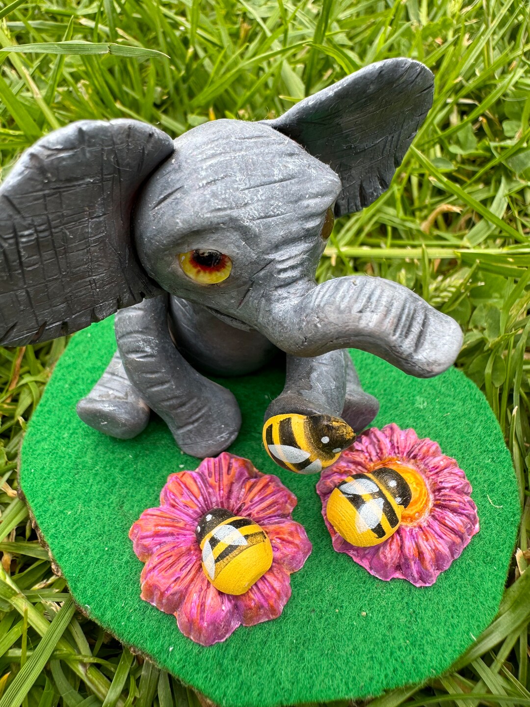 Elephant With Flowers and Bees Polymer Clay Sculpture - Etsy